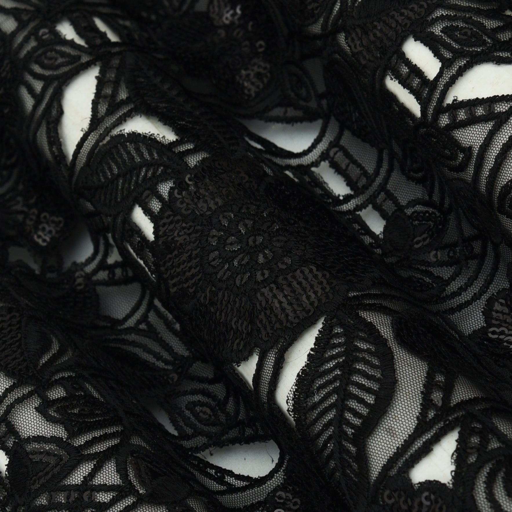 Black Color Net Sequins Embroidery Fabric – KC Creations