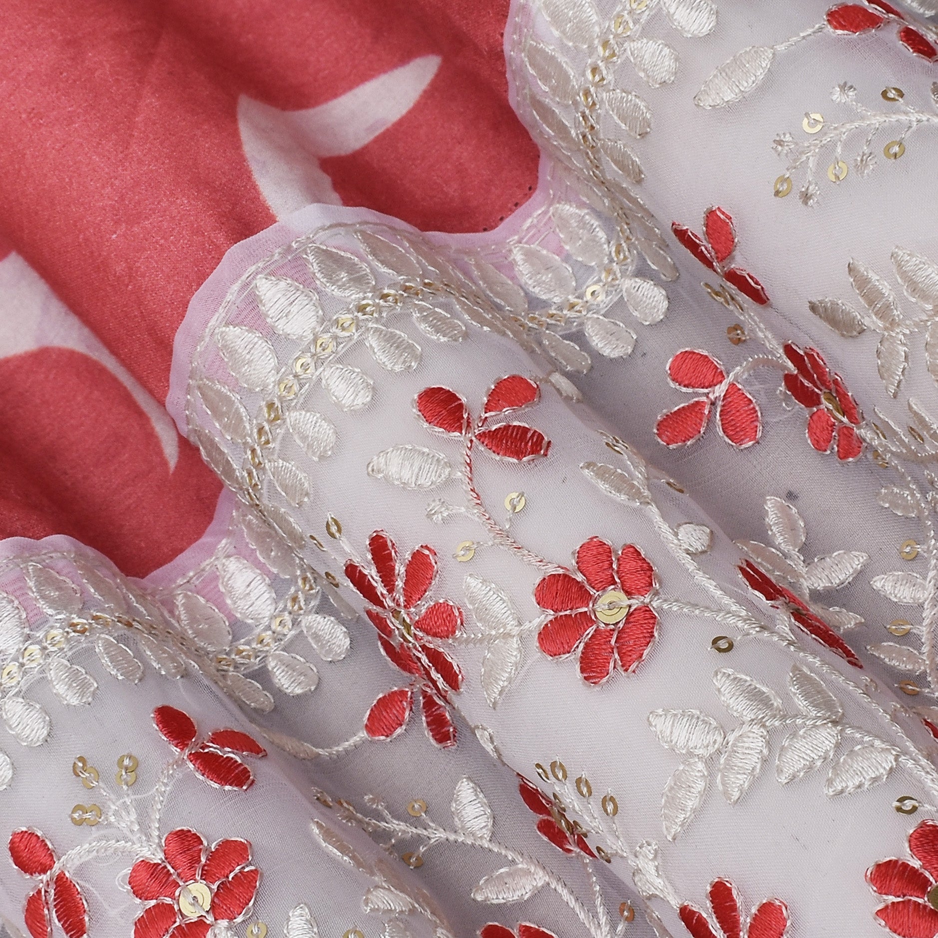 Gajri Color Mulmul Print Border Embroidery Fabric – KC Creations