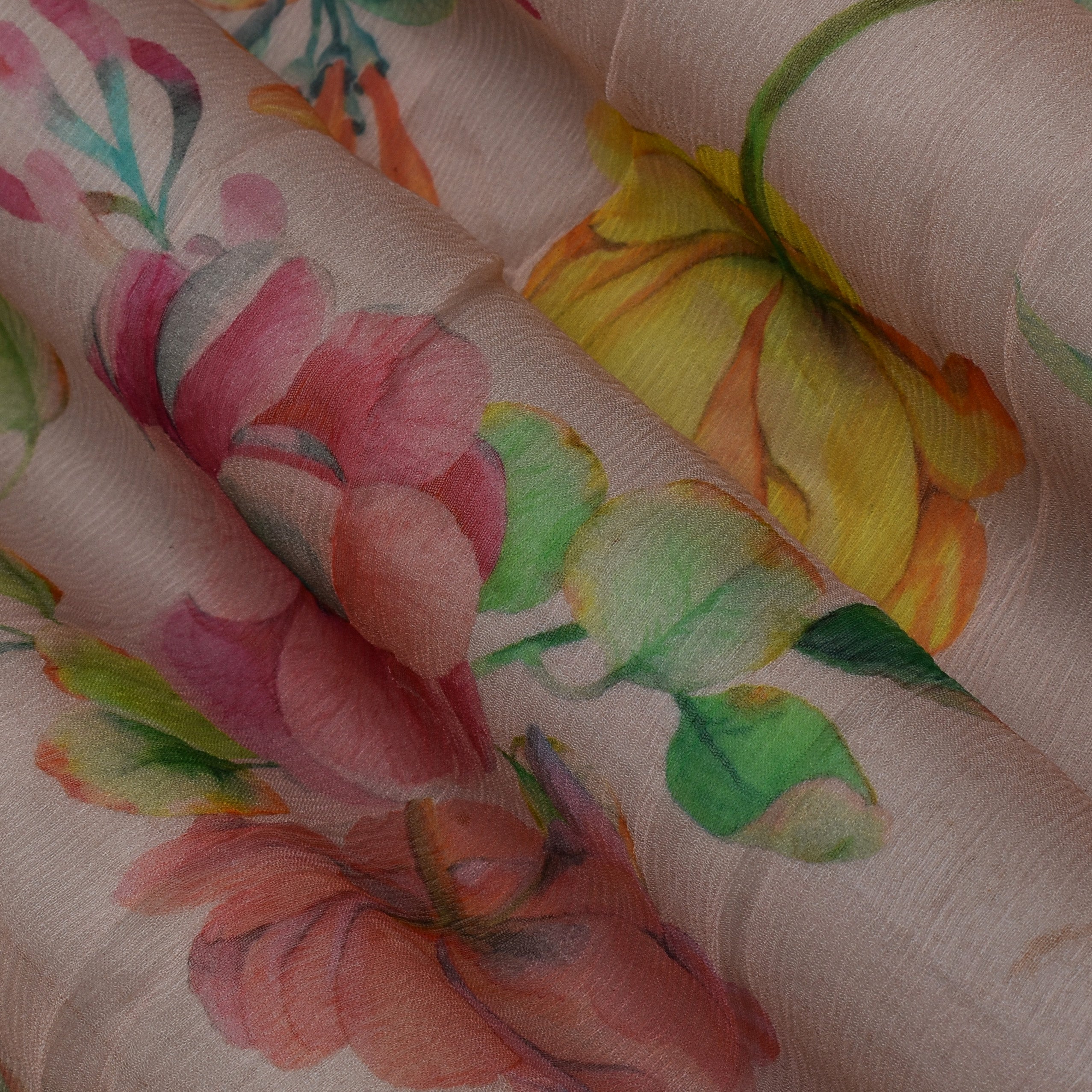 Peach Color Chiffon Hydra Print Fabric – KC Creations