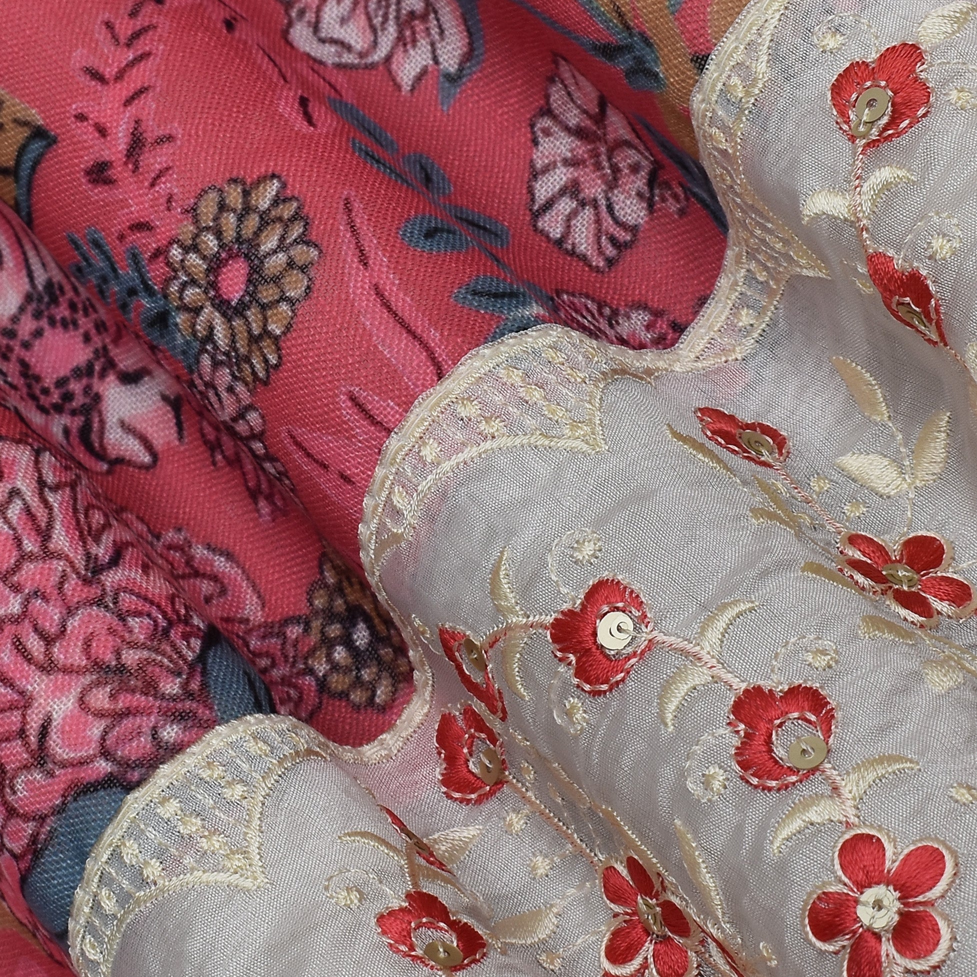 Gajri Color Linen Print Border Embroidery Fabric – KC Creations