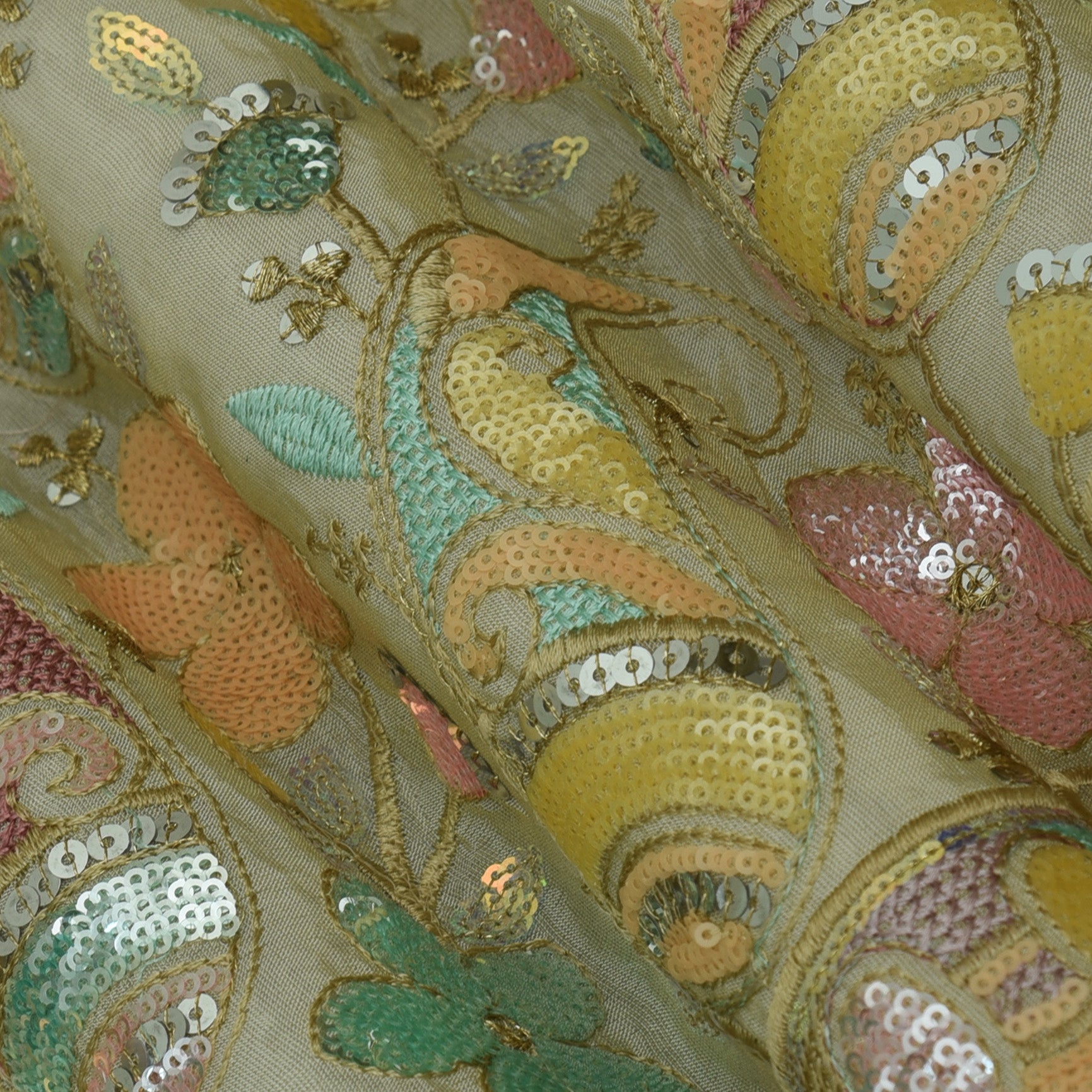 Beige Color Tissue Embroidery Fabric – KC Creations