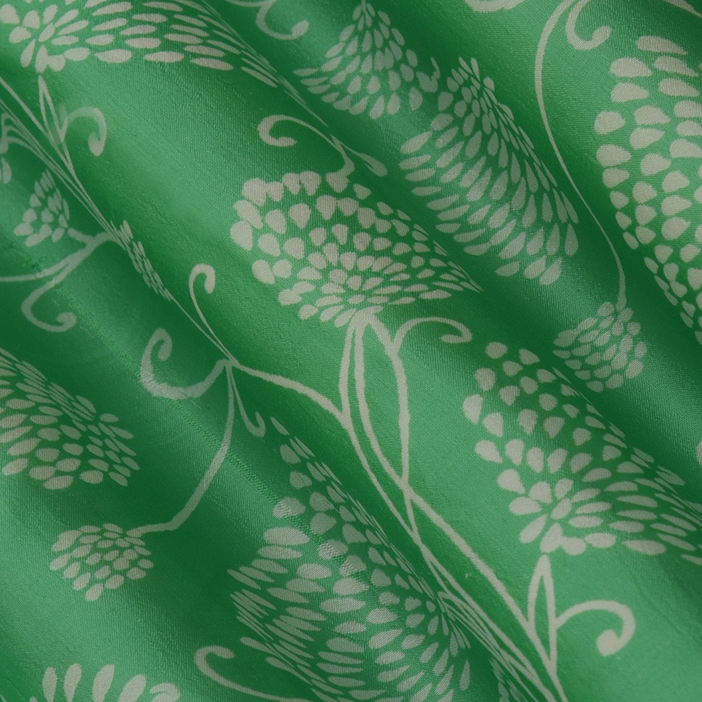 Green Color Kora Silk Print Fabric – KC Creations