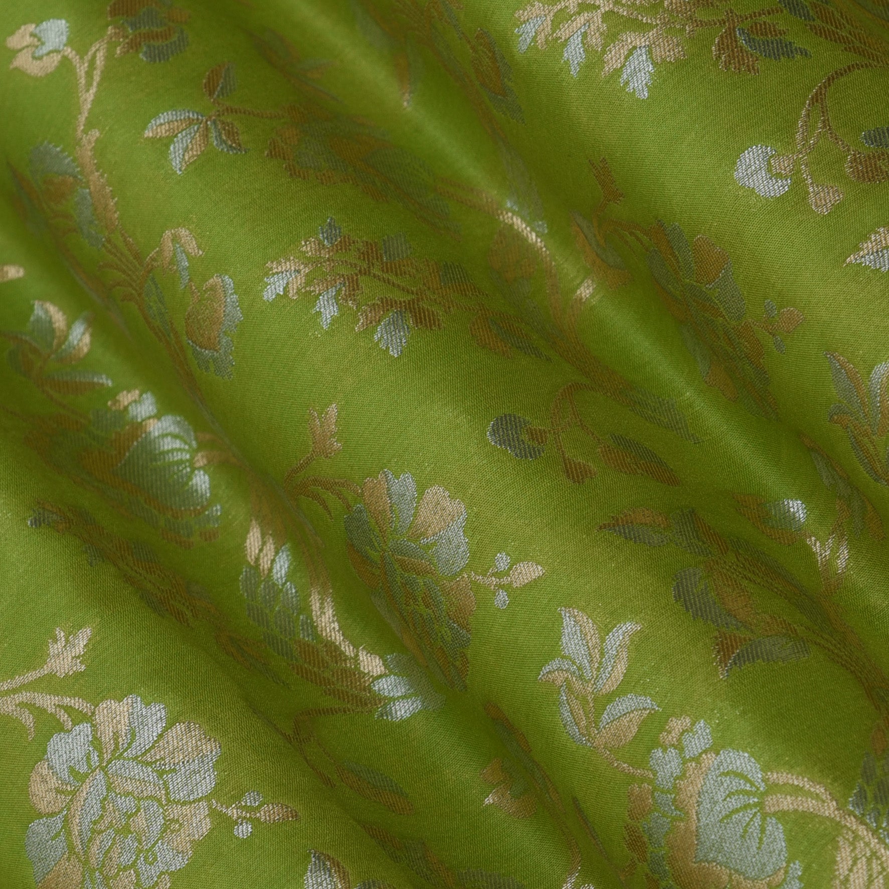 Mehandi Green Color Kadwa Brocade Fabric – KC Creations