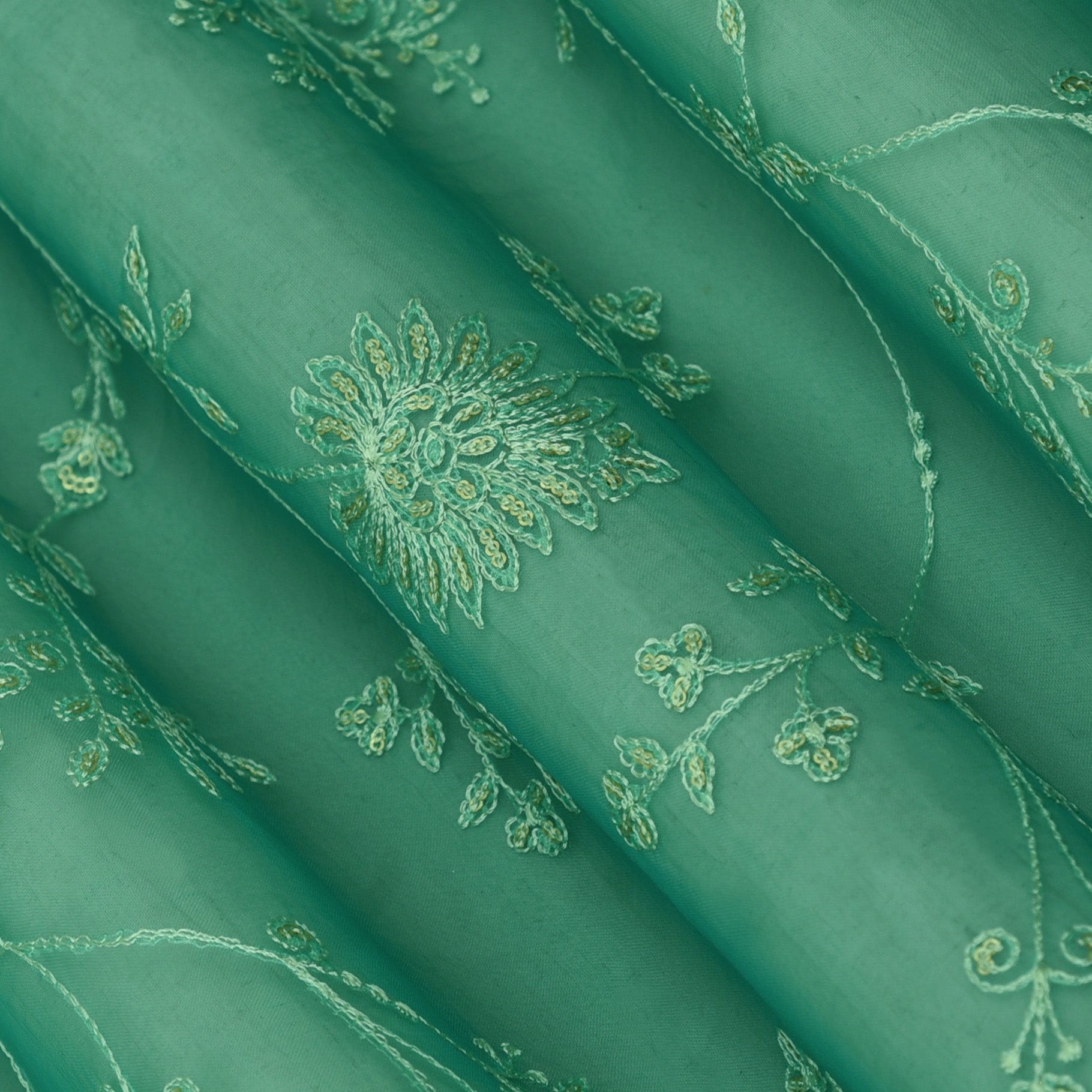 Firozi Color Organza Embroidery Fabric – KC Creations