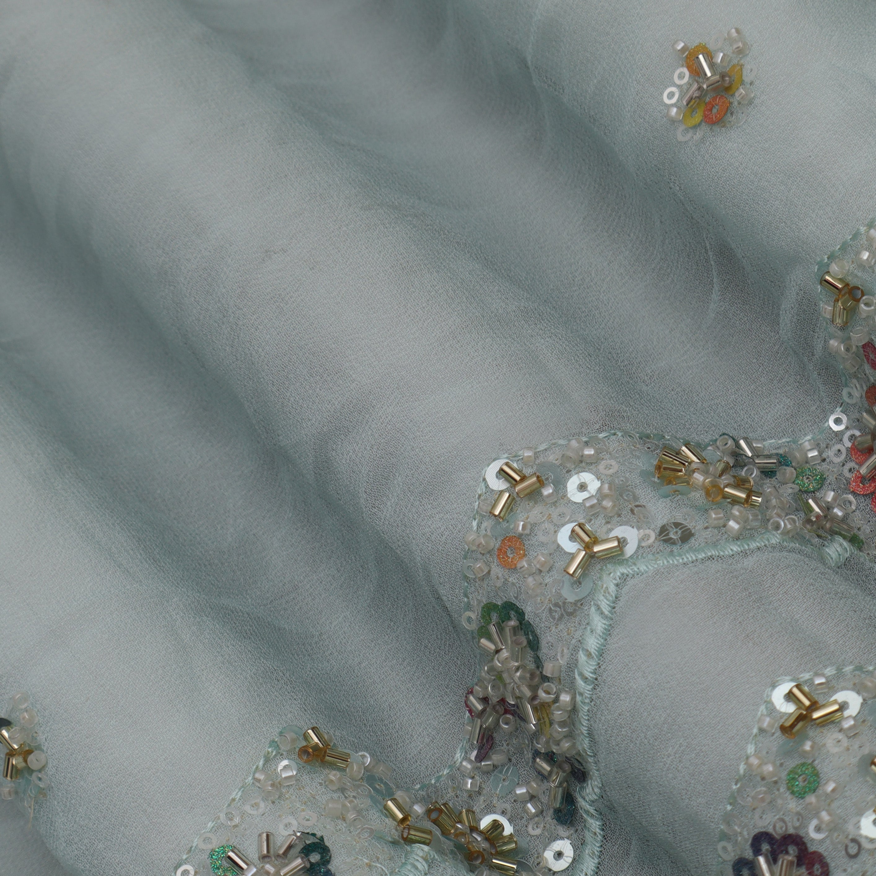 Mint Green Color Georgette Border Sequence Embroidery Fabric – KC Creations