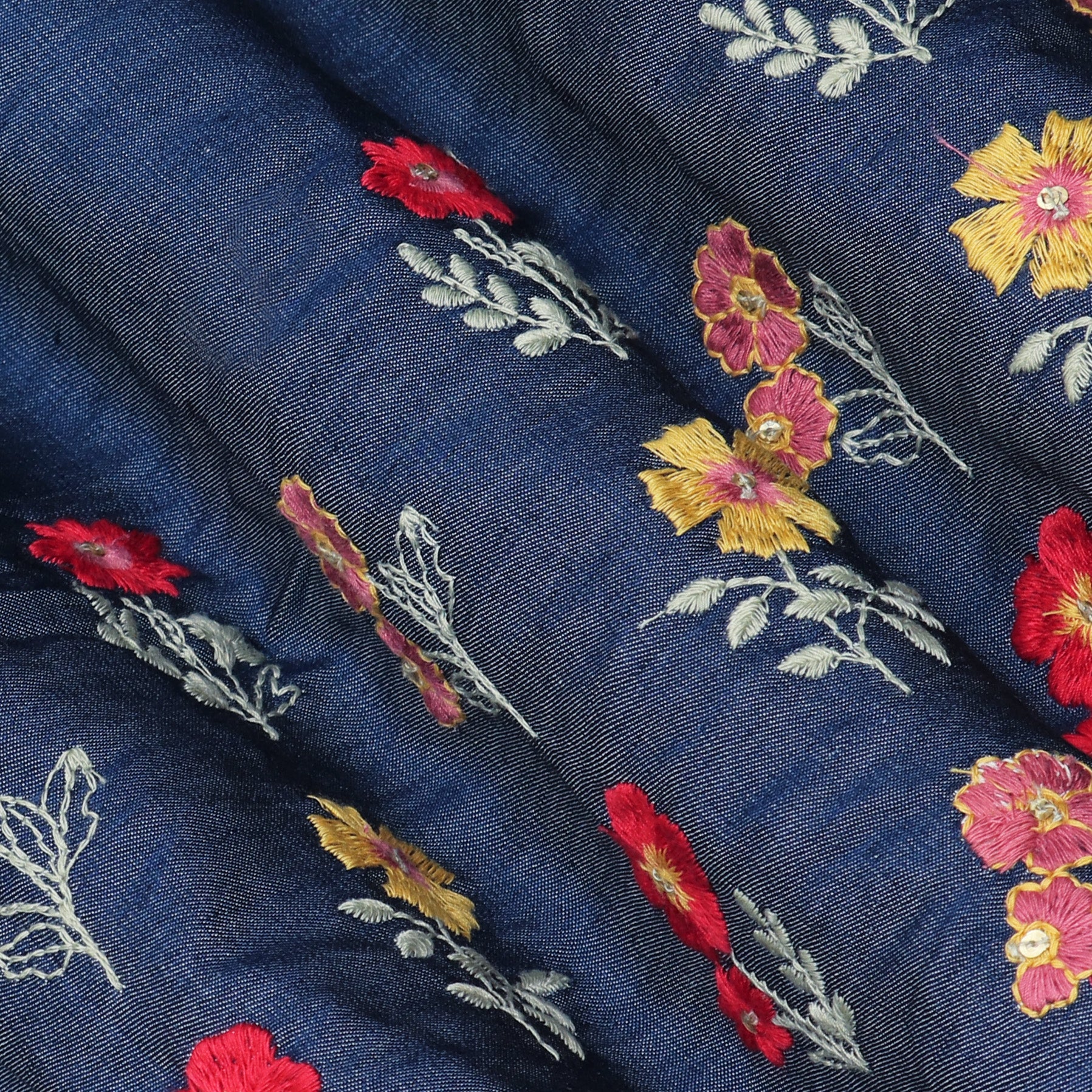 Blue Color Denim Boota Fabric – KC Creations