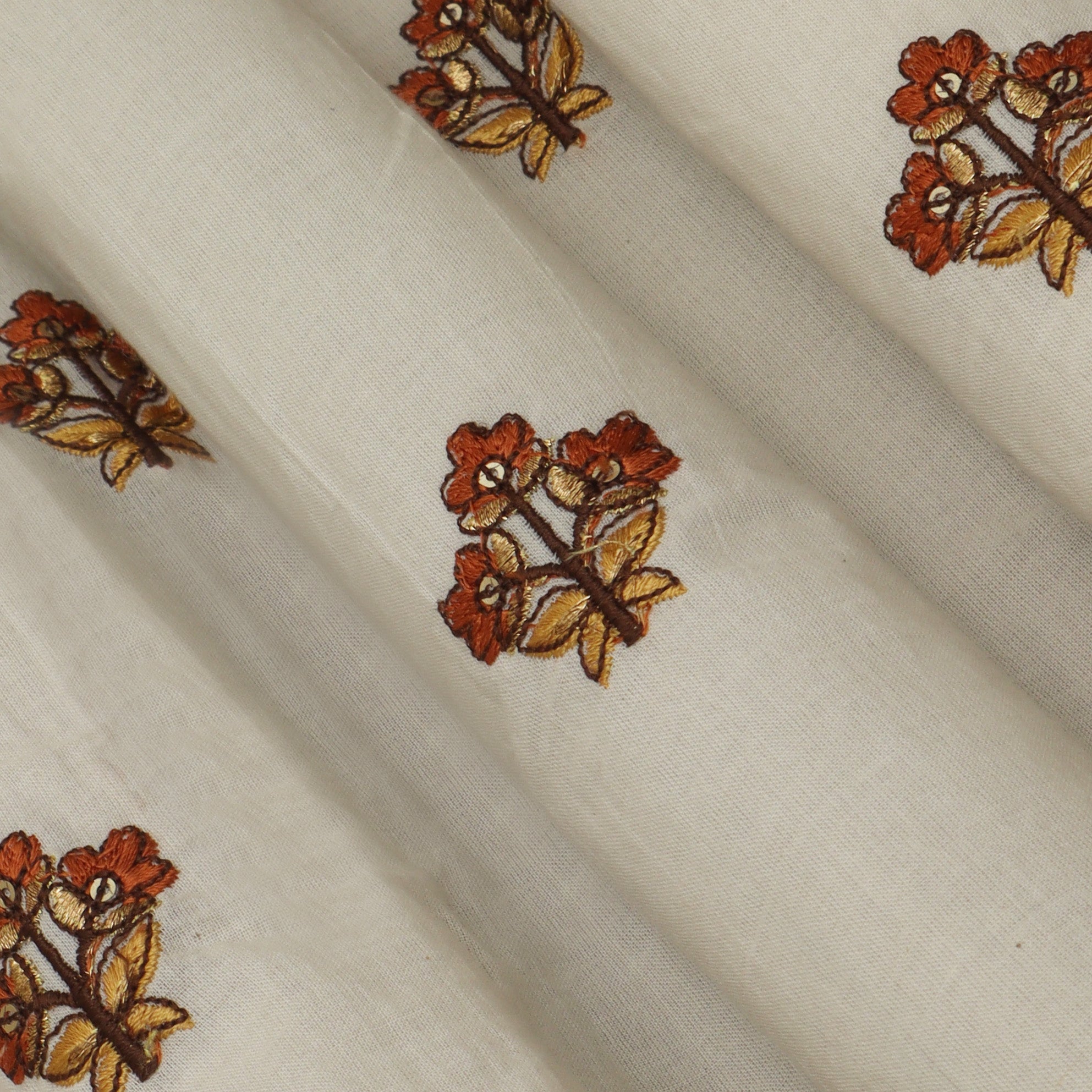 White Color Kora Cotton Embroidery Fabric – KC Creations