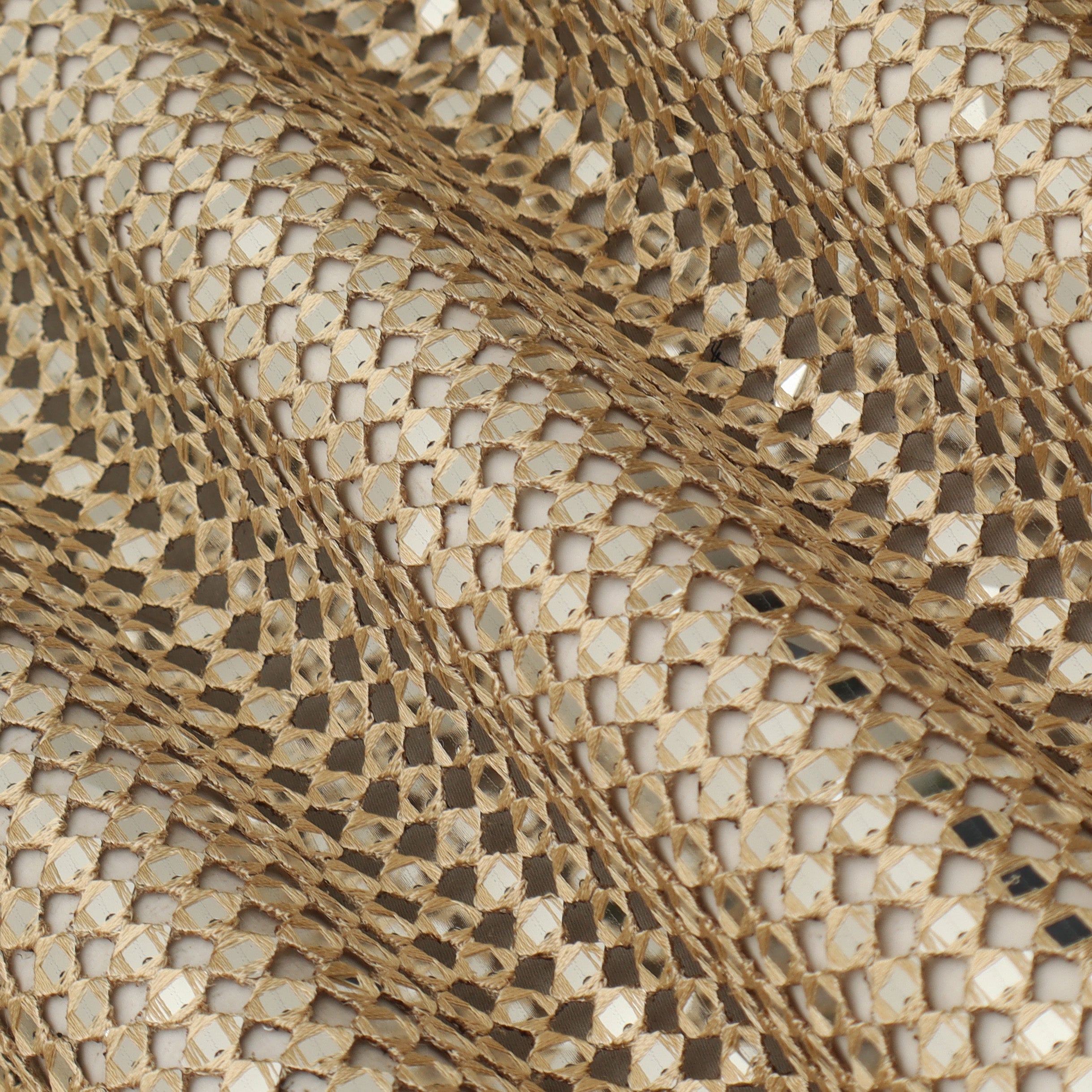 Off White Crosia Mirrar work Fabric – KC Creations