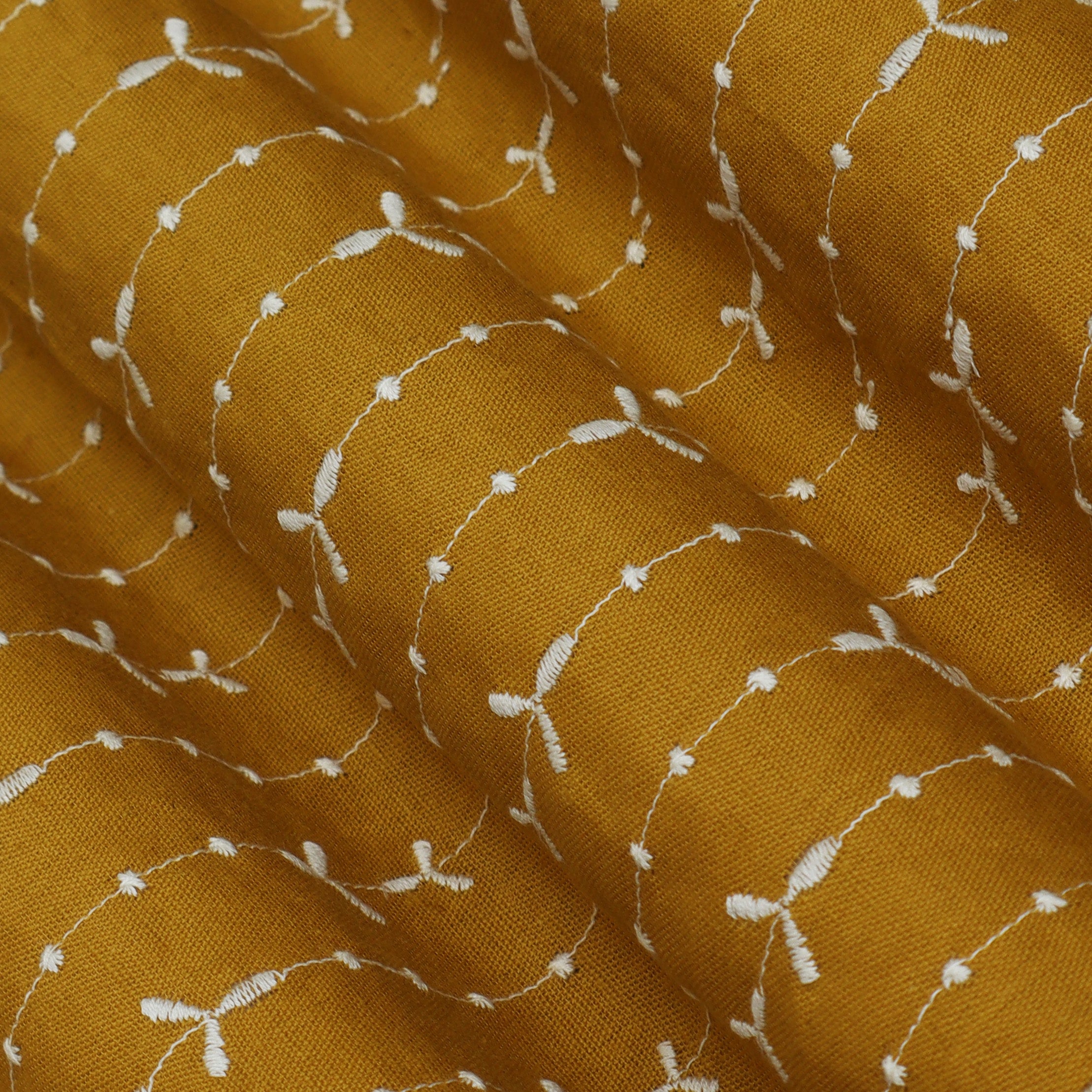 Mustard Color Kora Cotton Embroidery Fabric – KC Creations