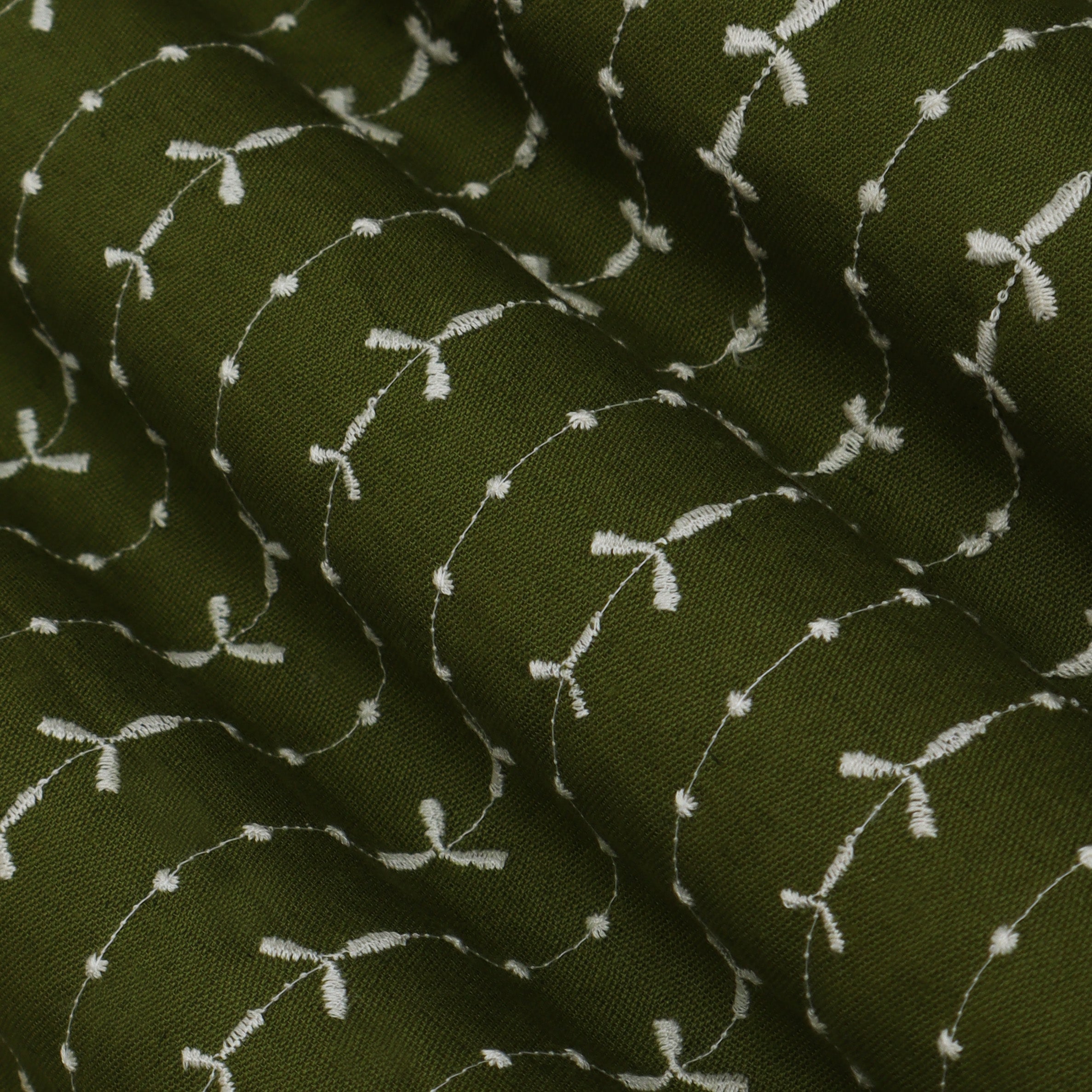 Mehndi Green Color Kora Cotton Embroidery Fabric – KC Creations