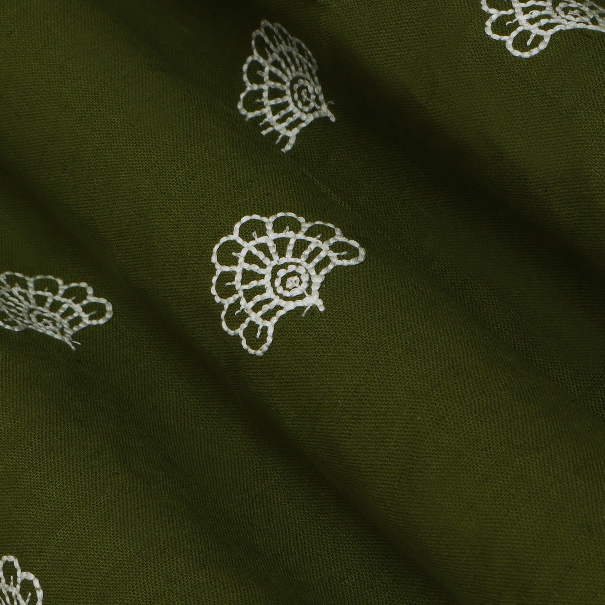 Mehndi Green Color Kora Cotton Embroidery Fabric – KC Creations