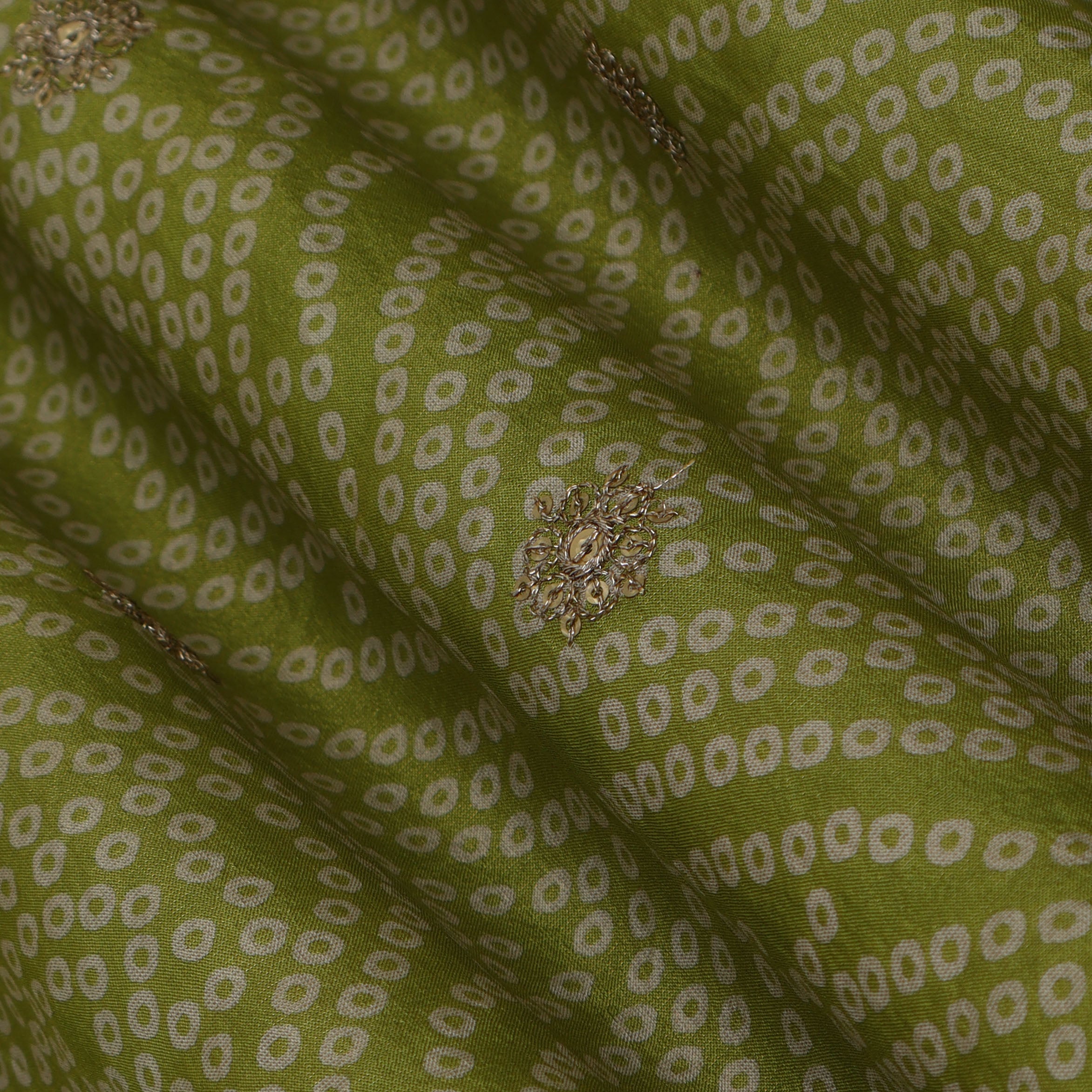 Mehndi Green Color Tissue Booti Fabric – KC Creations