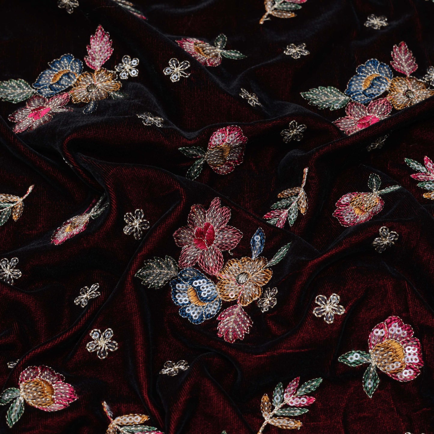 Maroon Color Velvet Embroidery Fabric – KC Creations